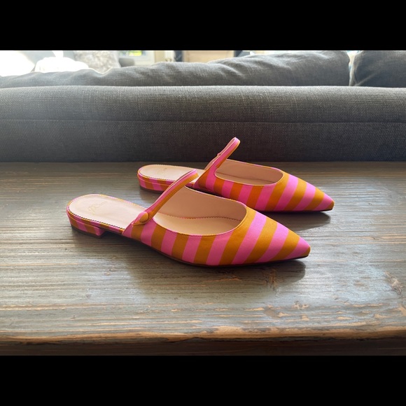J. Crew | Shoes | Jcrew Pointed Toe Mary Jane Mules Striped Tie Silk In ...